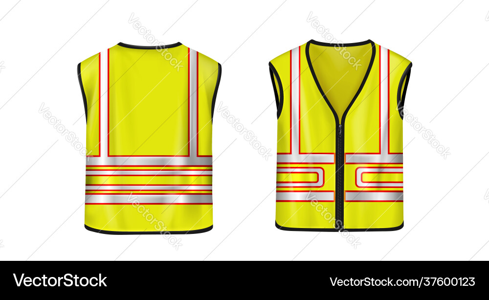 Safety vest front and back view yellow jacket Vector Image