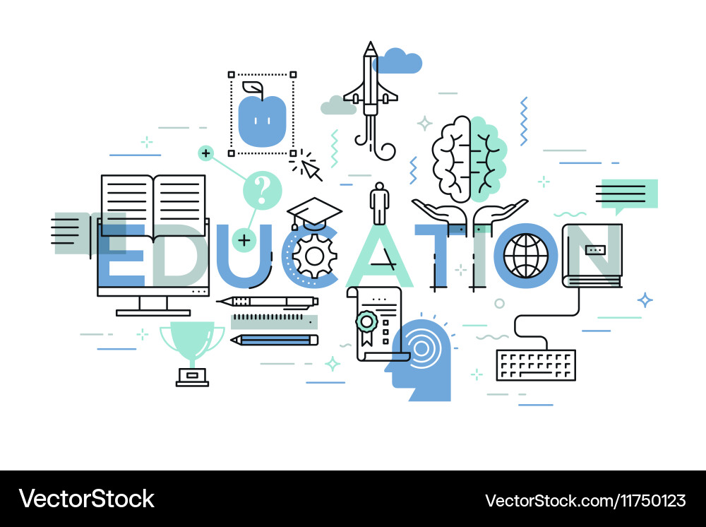 Thin line flat design banner of education web page