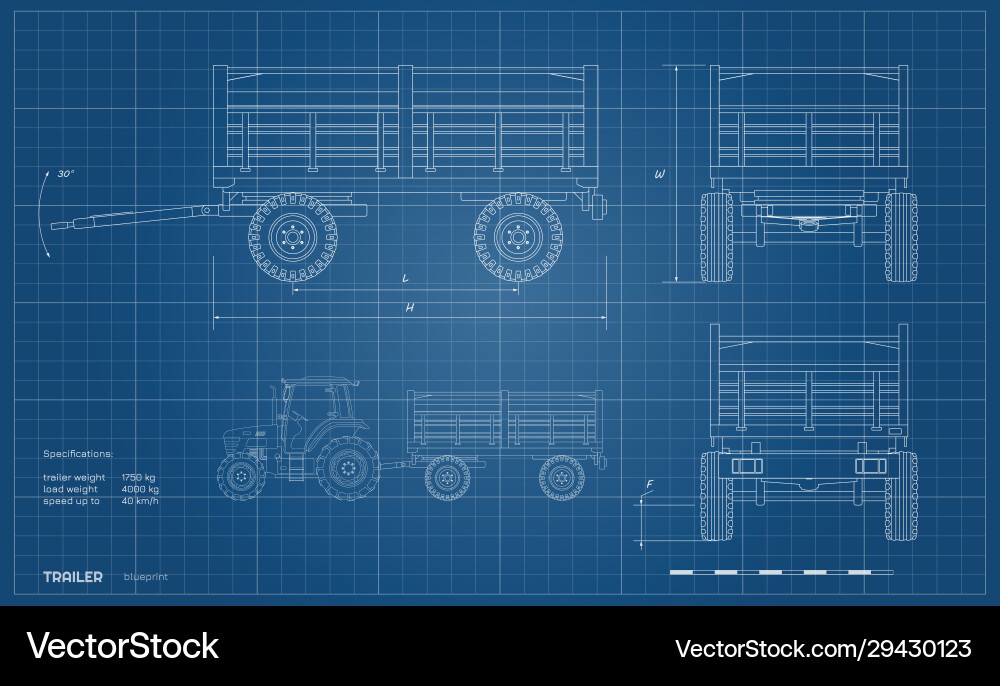 Tractor and Trailer Blueprint Royalty Free Vector Image