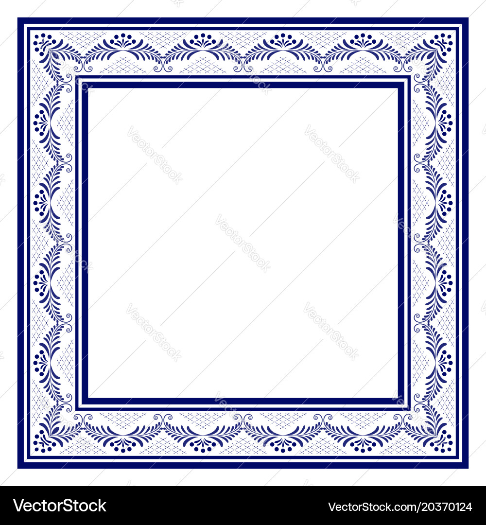 Blue square frame in the traditional style Vector Image