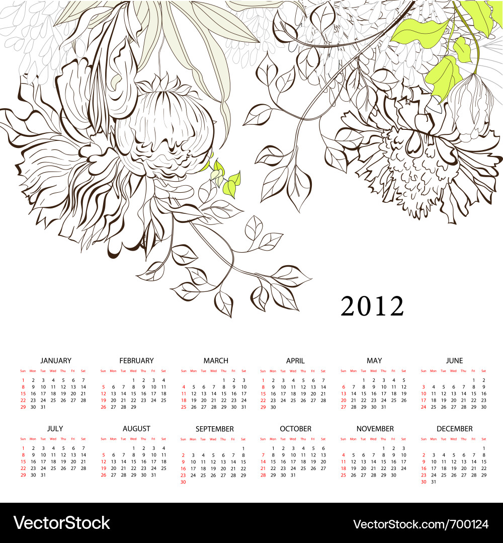 Calendar for 2012 Royalty Free Vector Image - VectorStock