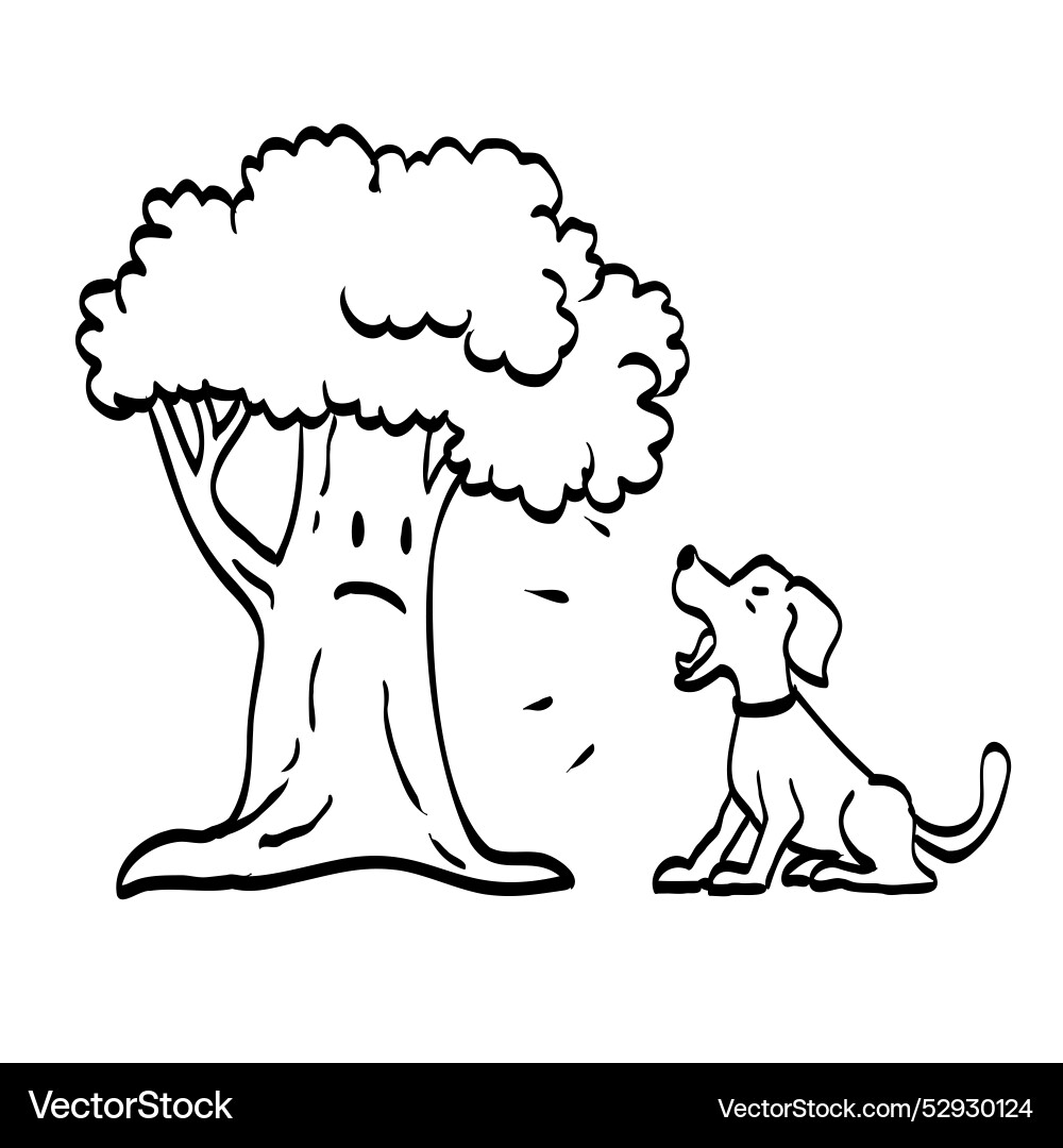 Cartoon dog barking at tree drawing black Vector Image