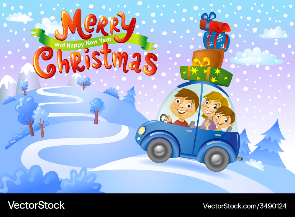 Christmas Family Road Trip Royalty Free Vector Image