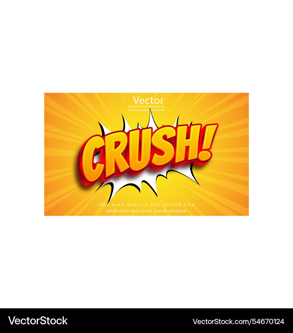 Crush comic 3d editable text effect Royalty Free Vector