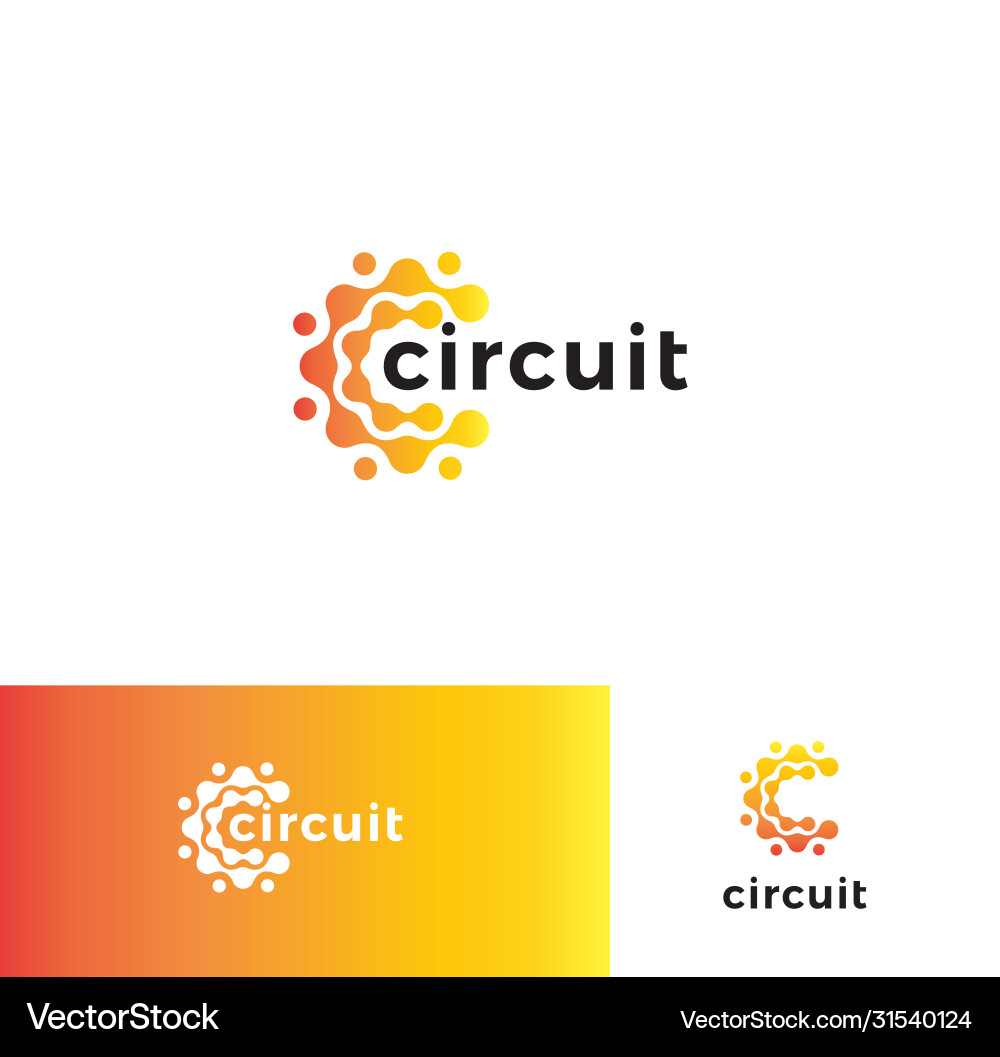Digital stylized circuit board logo set Royalty Free Vector