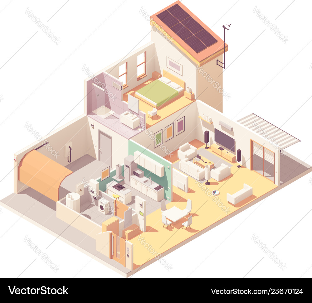 Isometric House Interior Cross-Section Royalty Free Vector