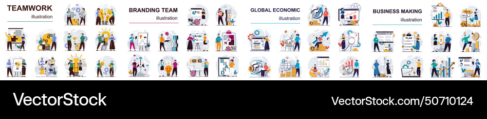 Mega set flat design concept teamwork branding Vector Image