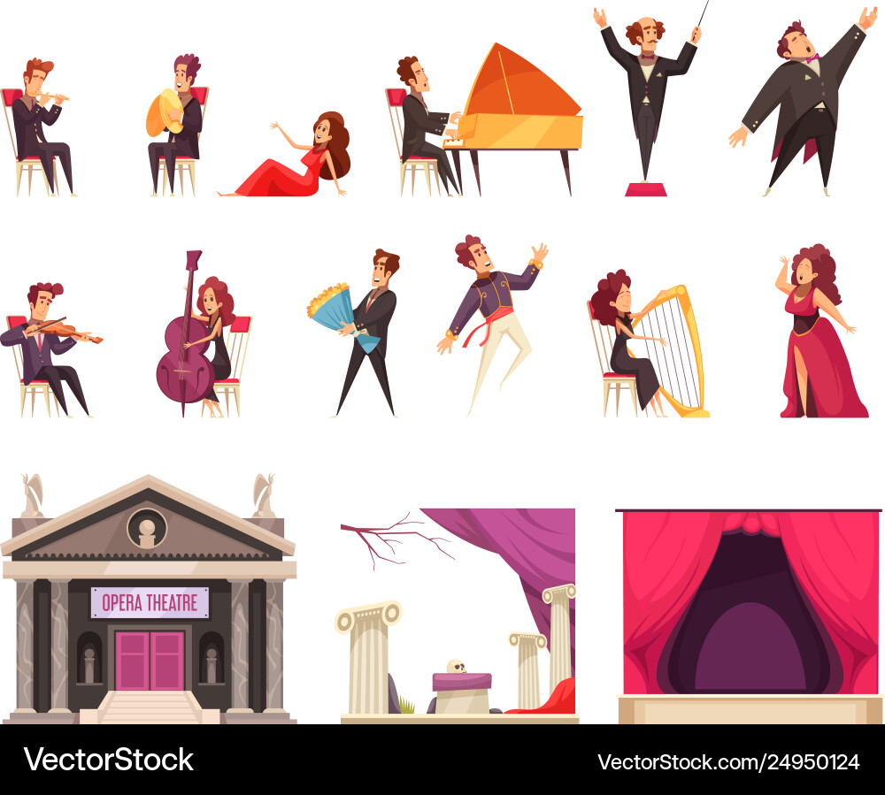 Opera theater cartoon set Royalty Free Vector Image