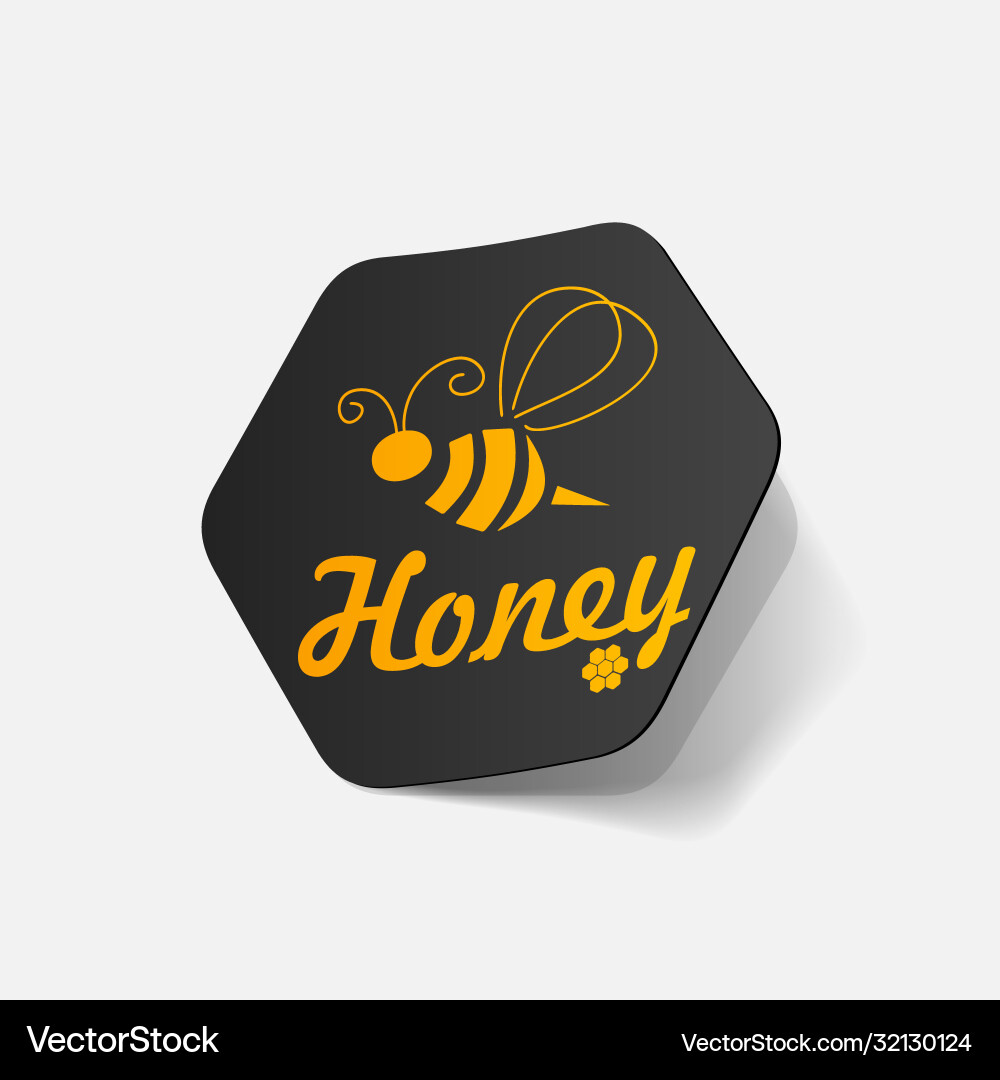 Realistic paper sticker honey Royalty Free Vector Image