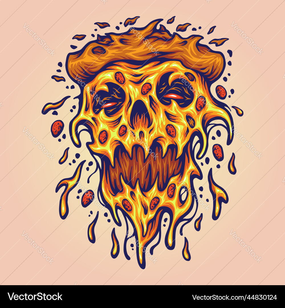 Scary monster pizza melted Royalty Free Vector Image