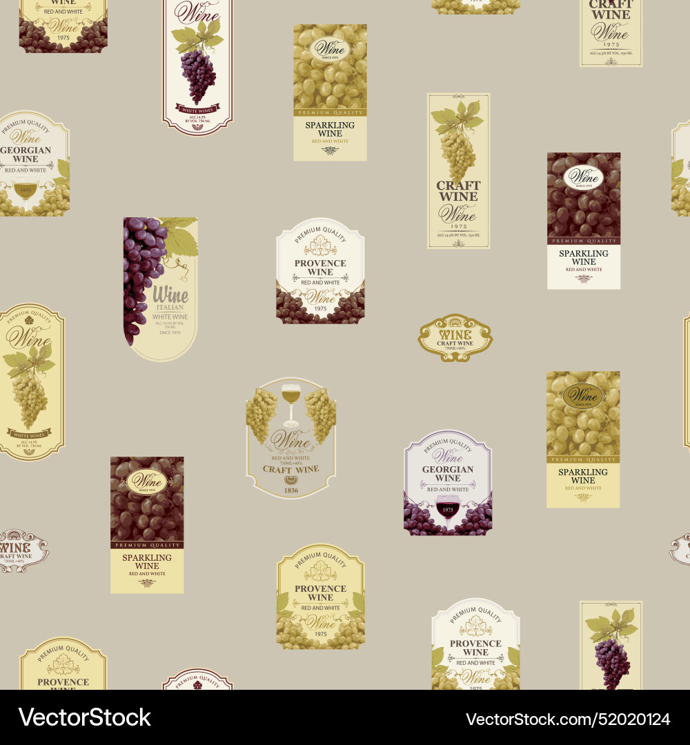 Seamless pattern with ornate wine labels Vector Image