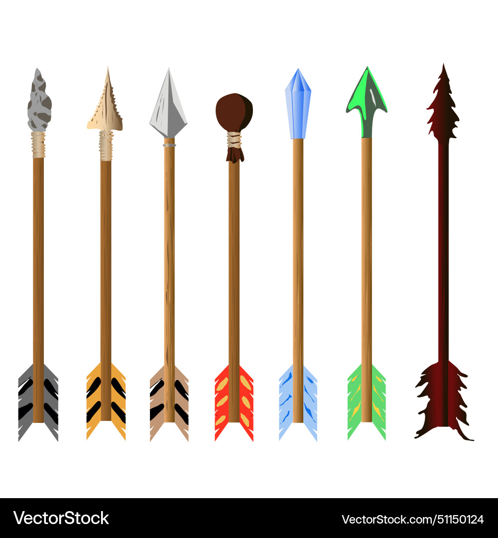 Set arrows for bow different 7 pieces Royalty Free Vector