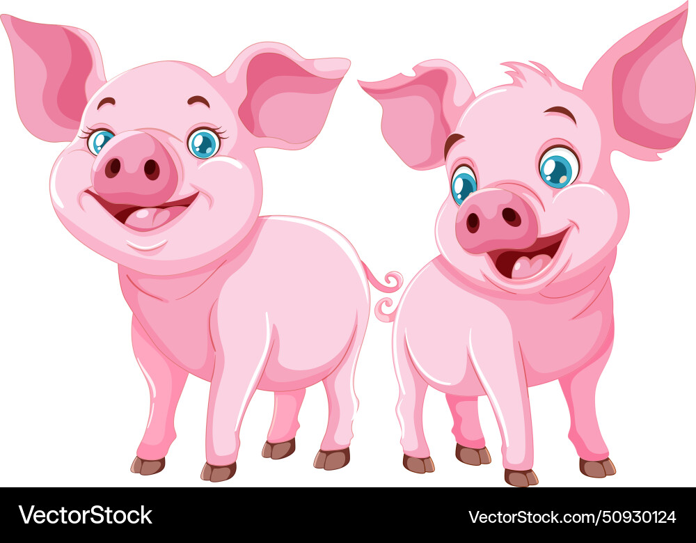 Two happy piglets smiling Royalty Free Vector Image