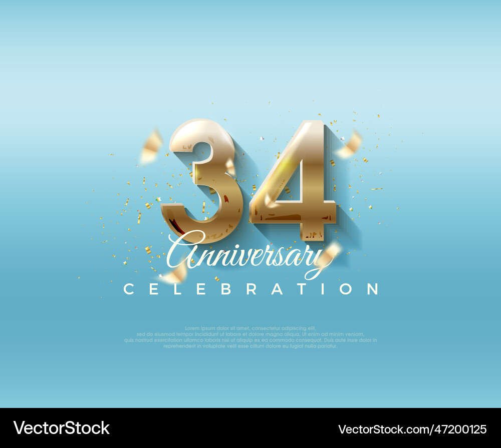 34th anniversary number with elegant Royalty Free Vector