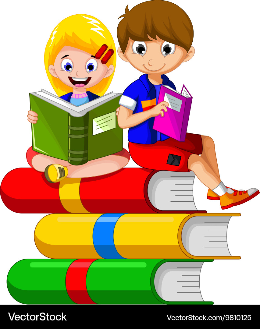 Children Reading Books Royalty Free Vector Image