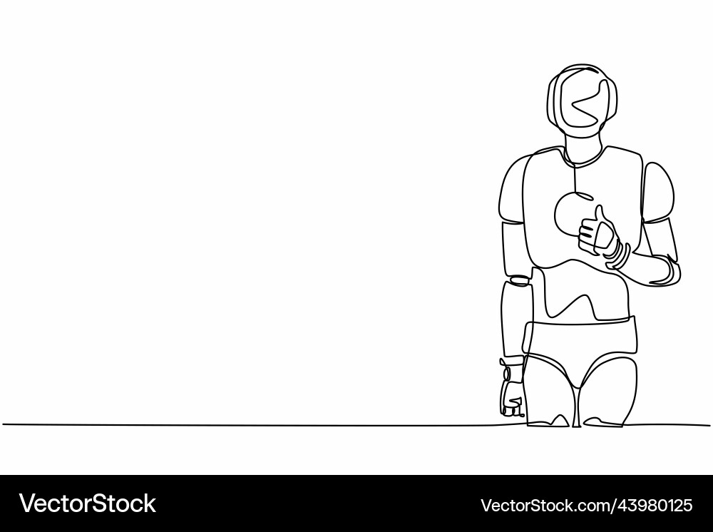 Continuous one line drawing robot standing Vector Image