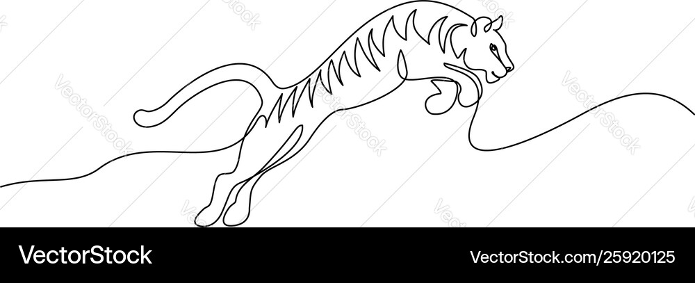 Continuous one line drawing tiger jumping symbol Vector Image