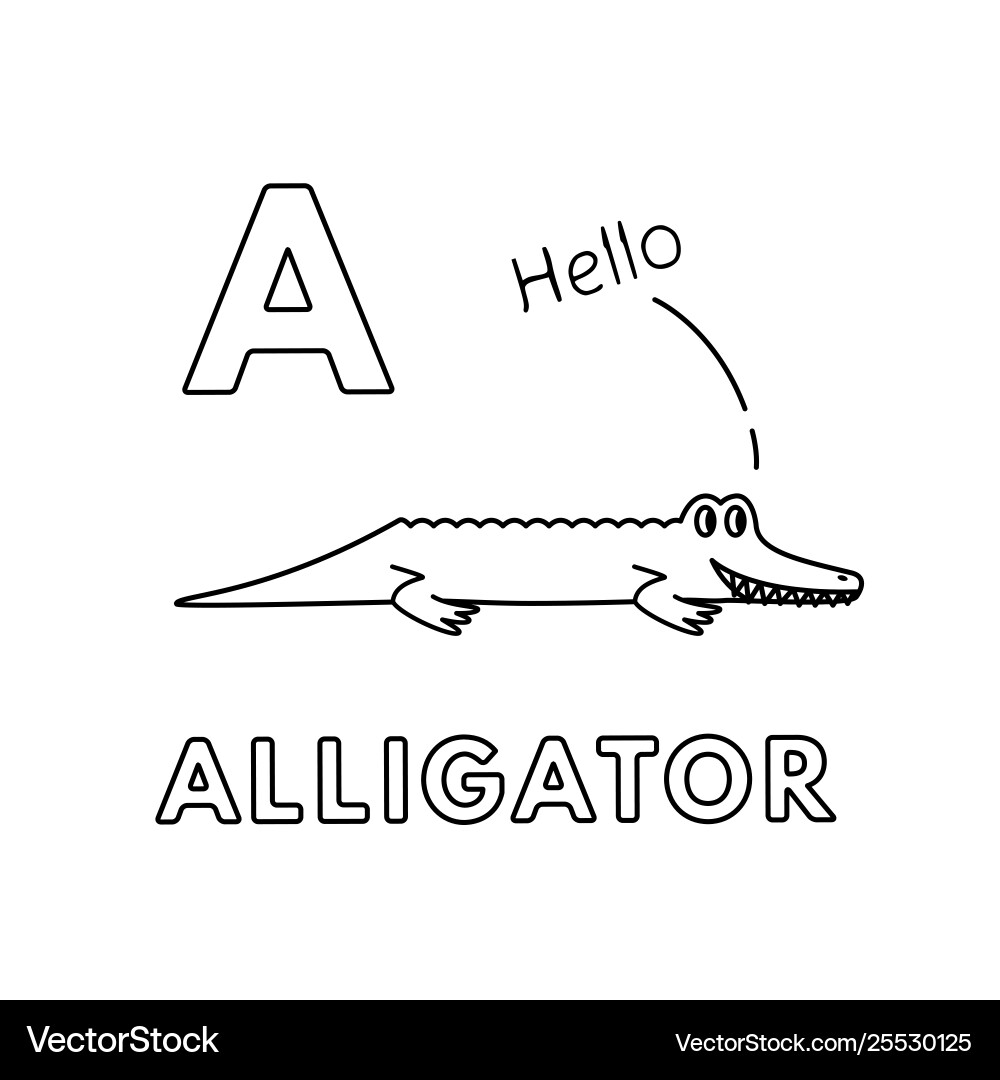Cute cartoon animals alphabet alligator Royalty Free Vector