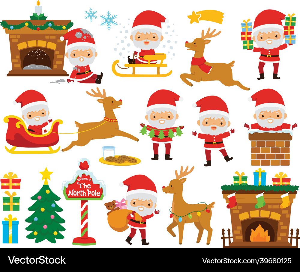 Cute santa claus clipart set Royalty Free Vector Image