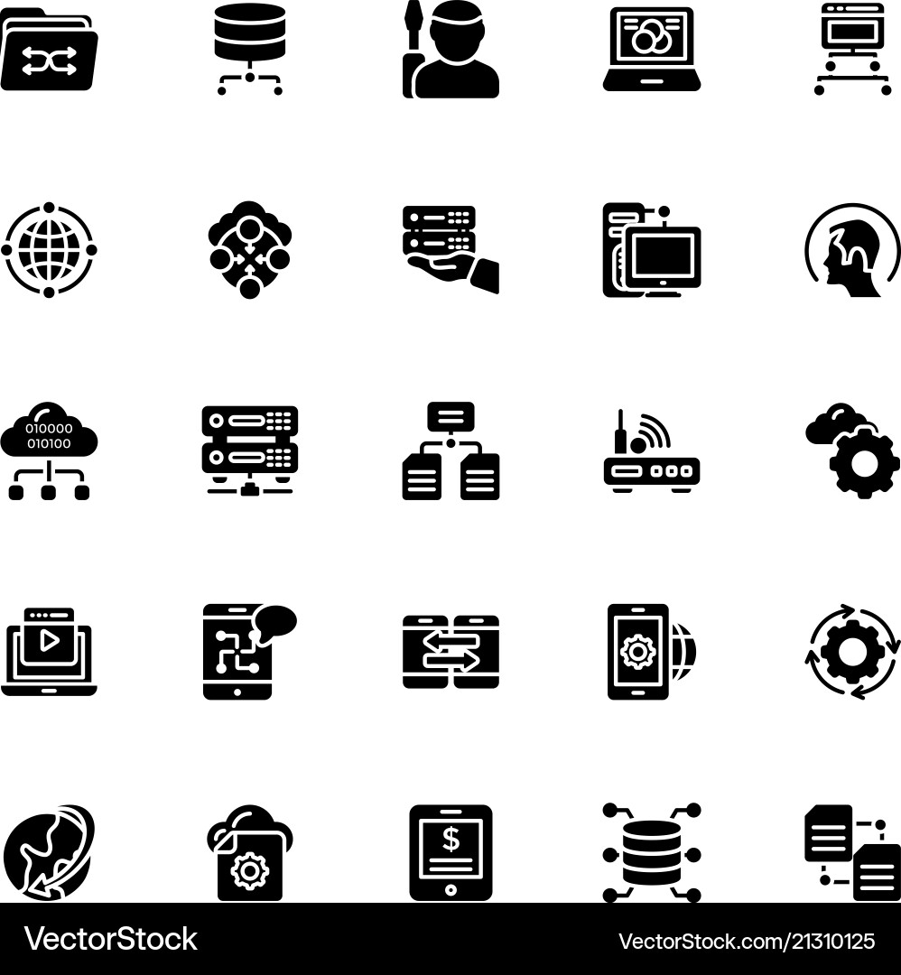 Data management glyph icons pack Royalty Free Vector Image