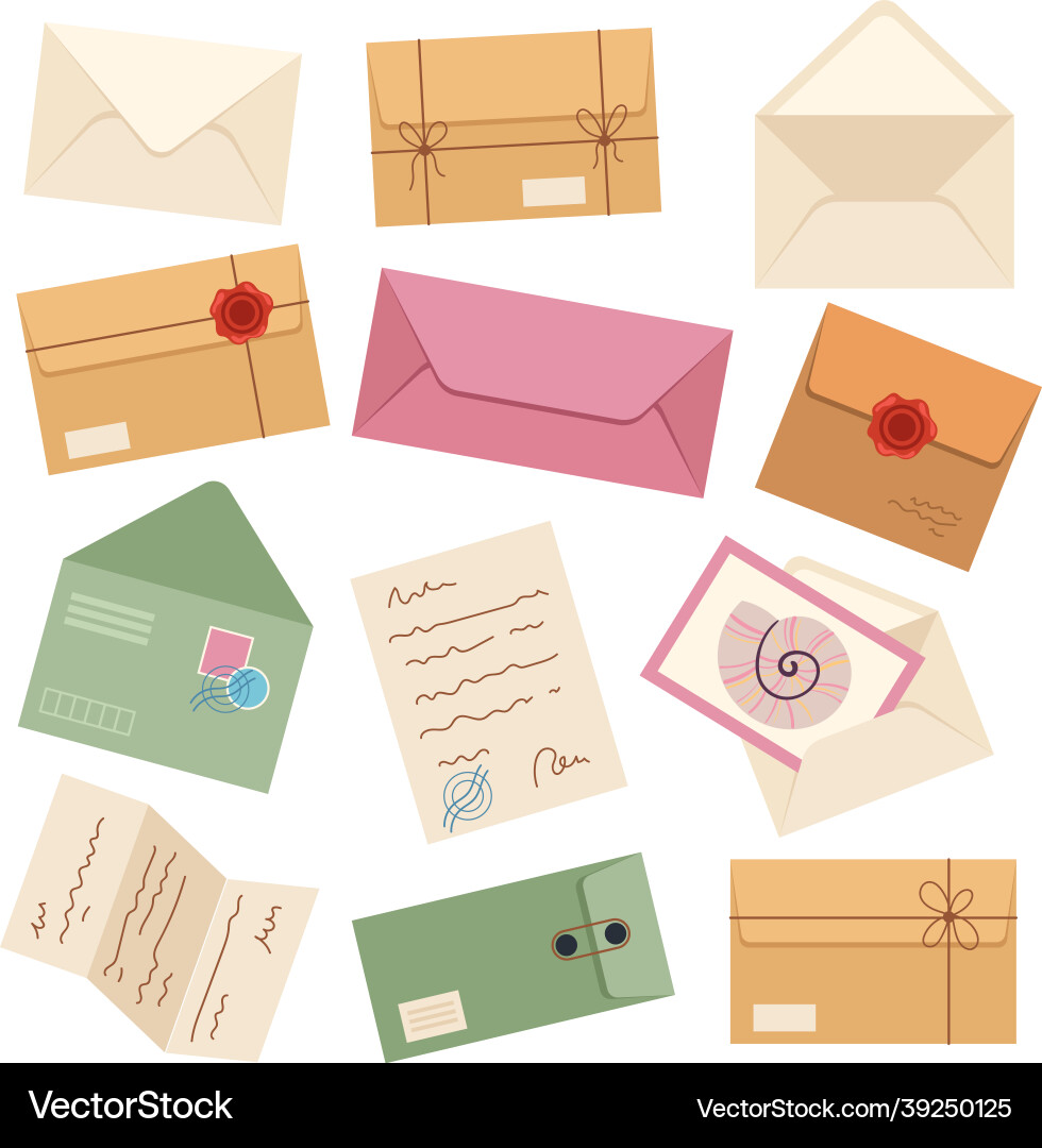 Different post envelopes isolated set Royalty Free Vector
