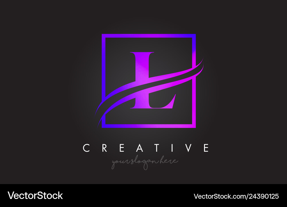 L purple violet letter logo design with square Vector Image