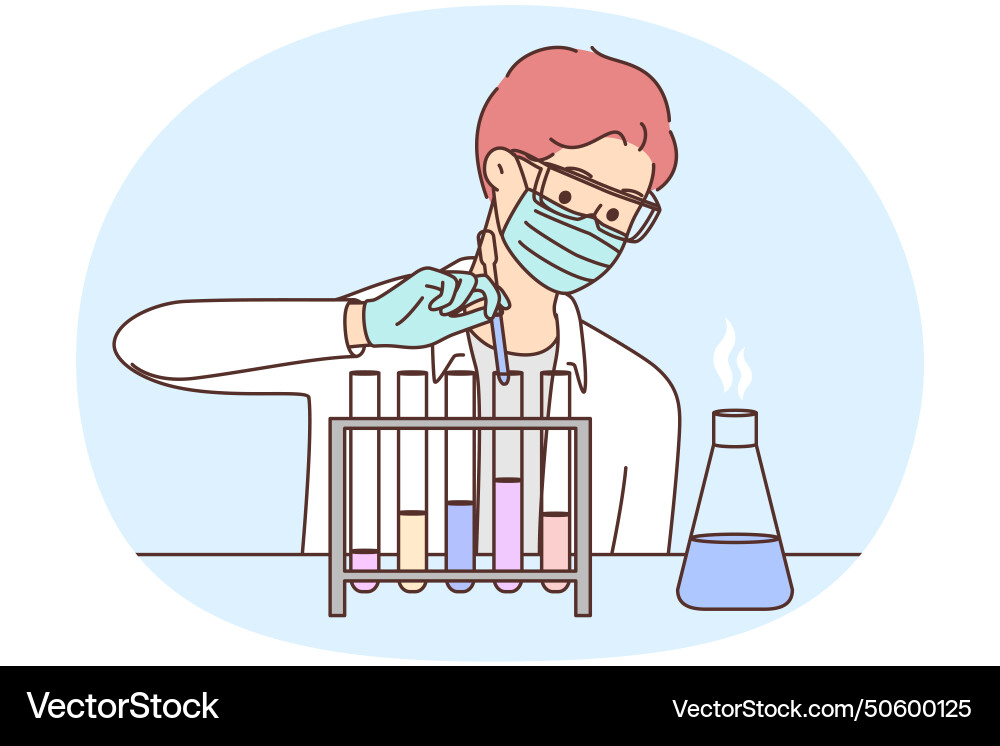 Male scientist make experiments in lab Royalty Free Vector