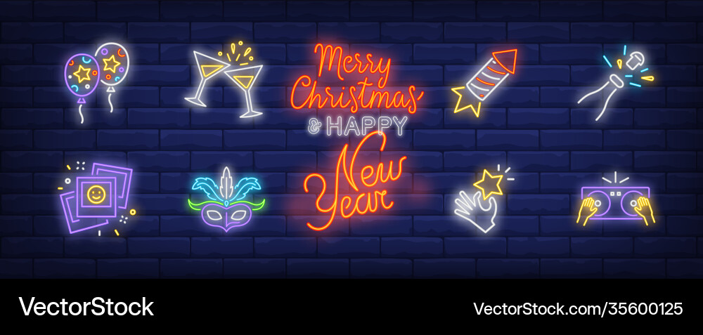 Neon Party Sign Set - Celebration Royalty Free Vector Image