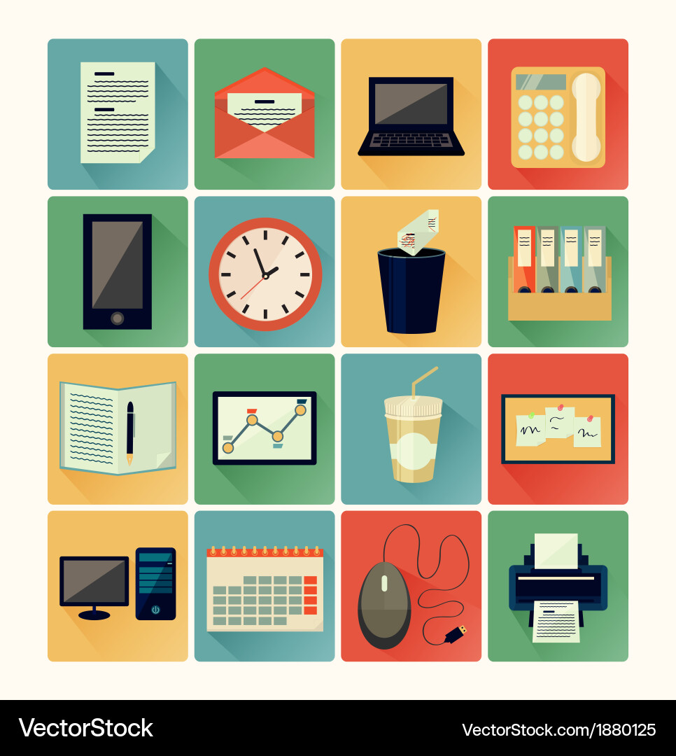 Office Icon Set - Flat Style – Royalty-Free Vector | VectorStock