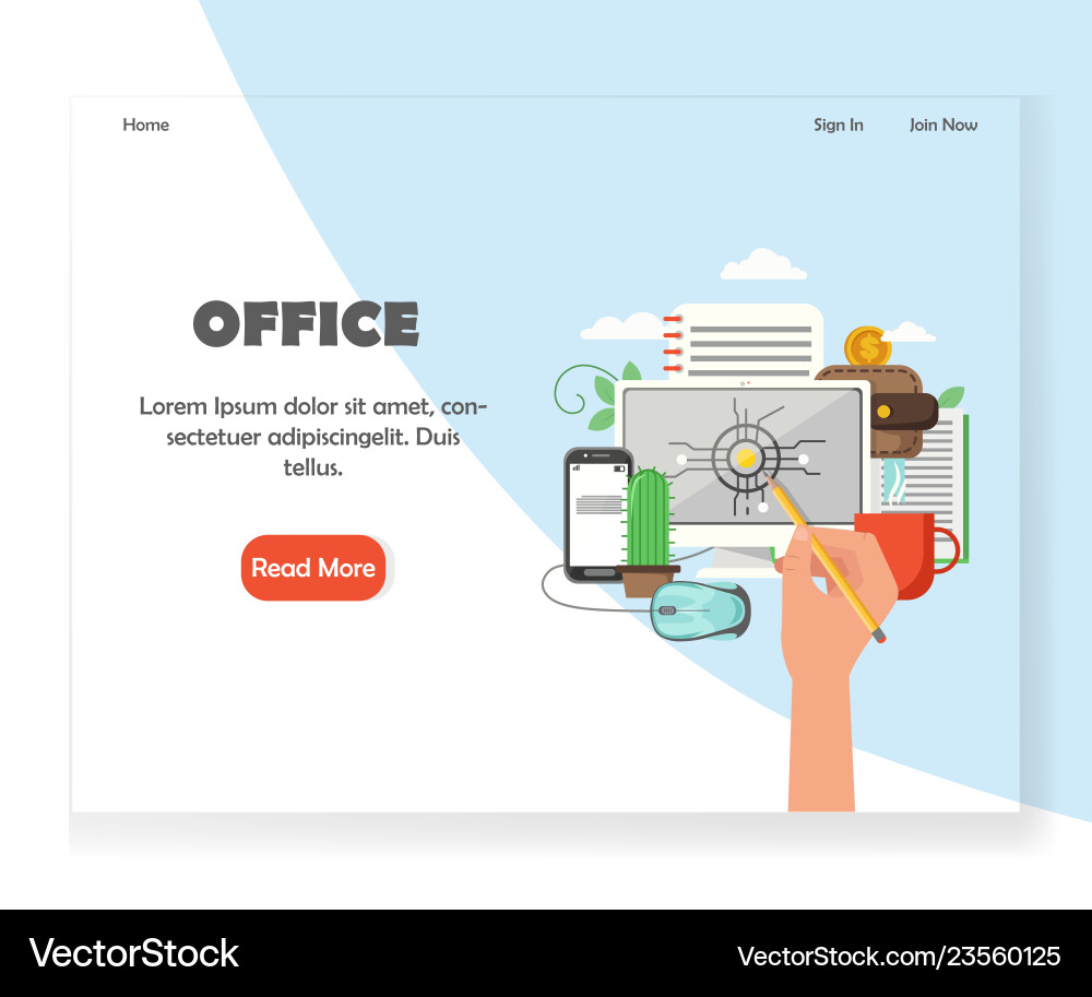Office workspace website landing page Royalty Free Vector