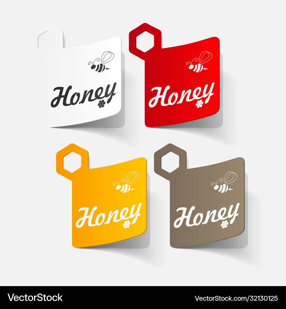 Realistic paper sticker honey Royalty Free Vector Image