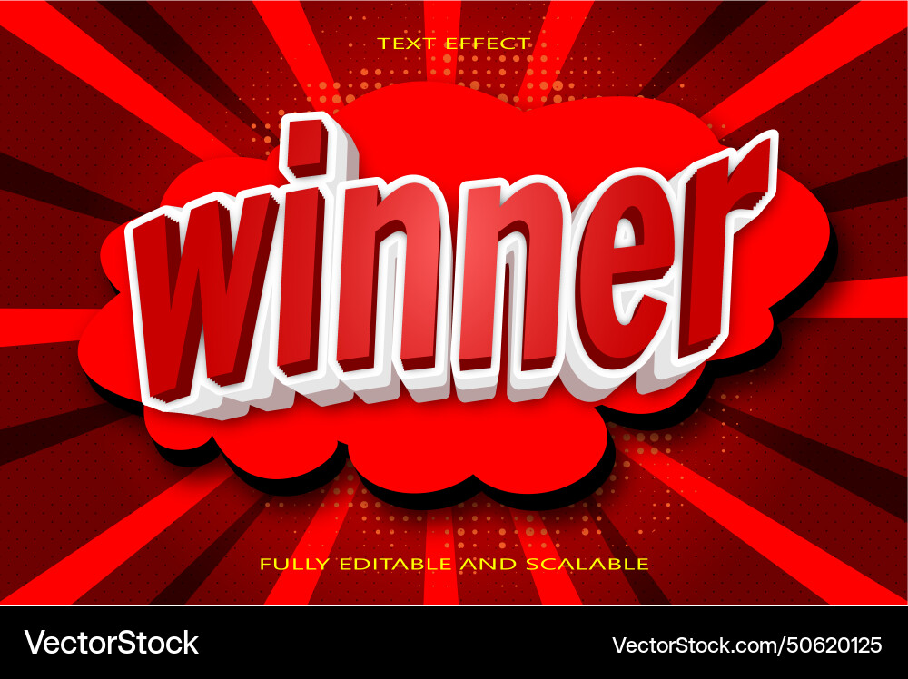Winner editable text effect 3d emboss cartoon Vector Image