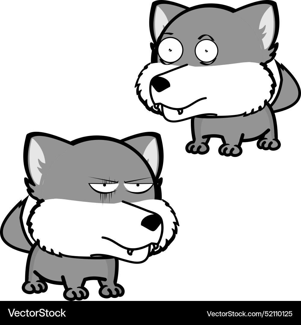 Wolf cartoon kawaii expression pack collection Vector Image
