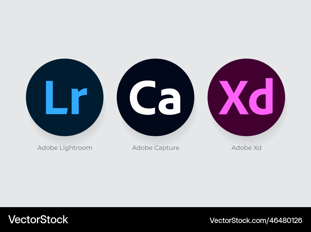 Adobe lightroom capture and xd logos Royalty Free Vector