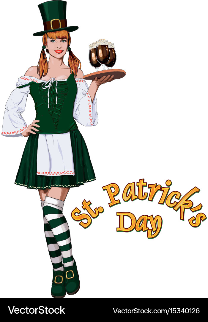 Attractive Irish Waitress with Beer Royalty Free Vector