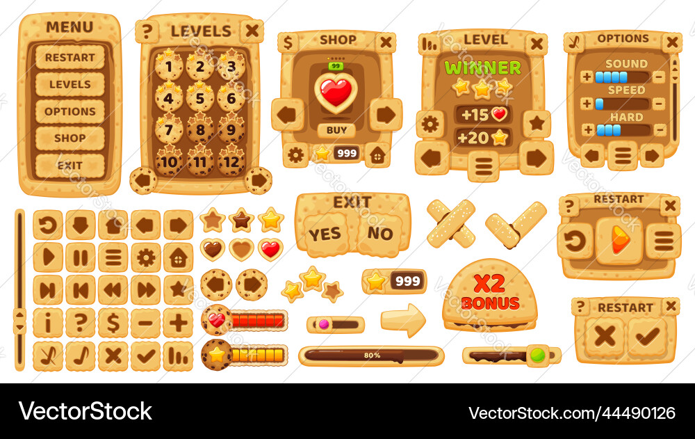 Cartoon cookie cracker game interface ui and gui Vector Image