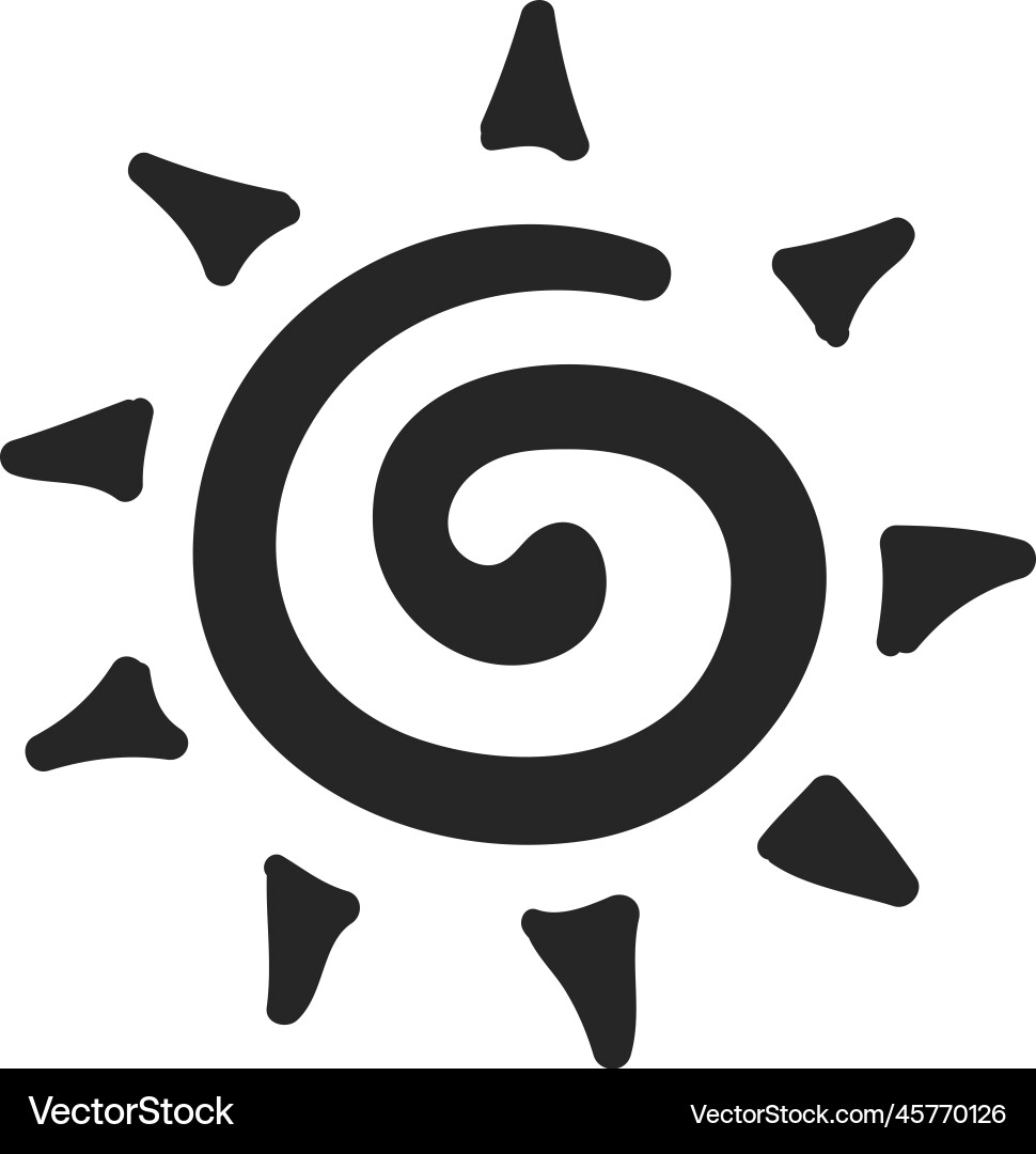 Decorative sun symbol black swirl shining sky Vector Image