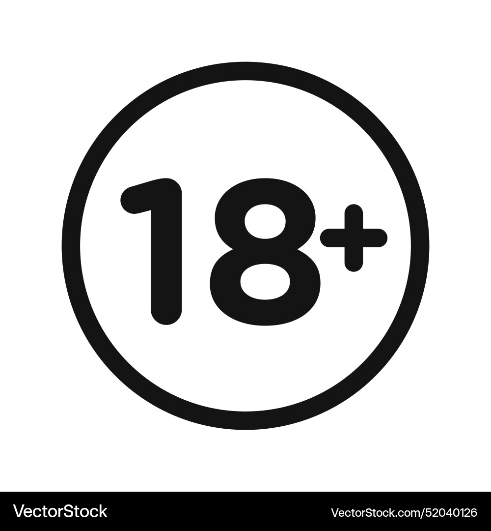 Eighteen plus icon black and white sign Royalty Free Vector