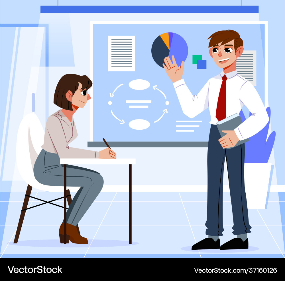 Flat people on business training Royalty Free Vector Image