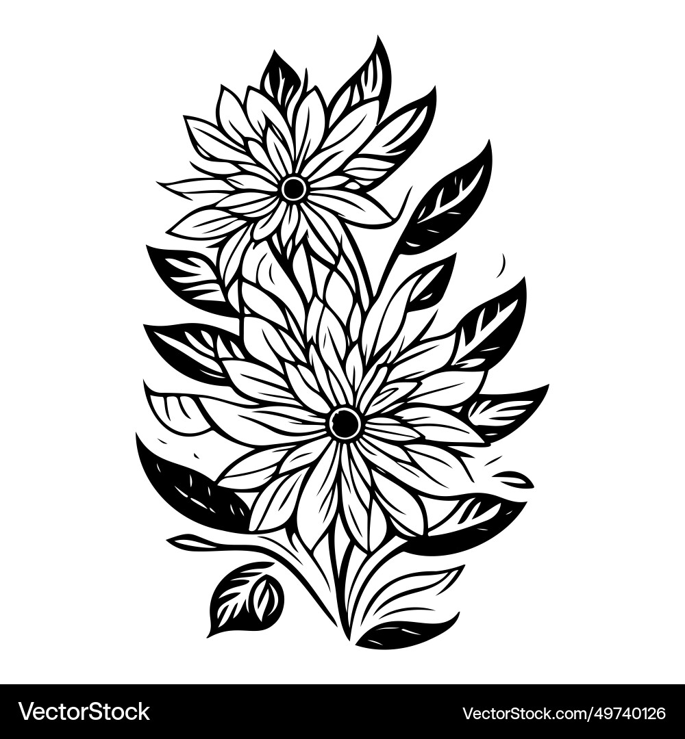 Flower batik pattern hand draw black colour logo Vector Image