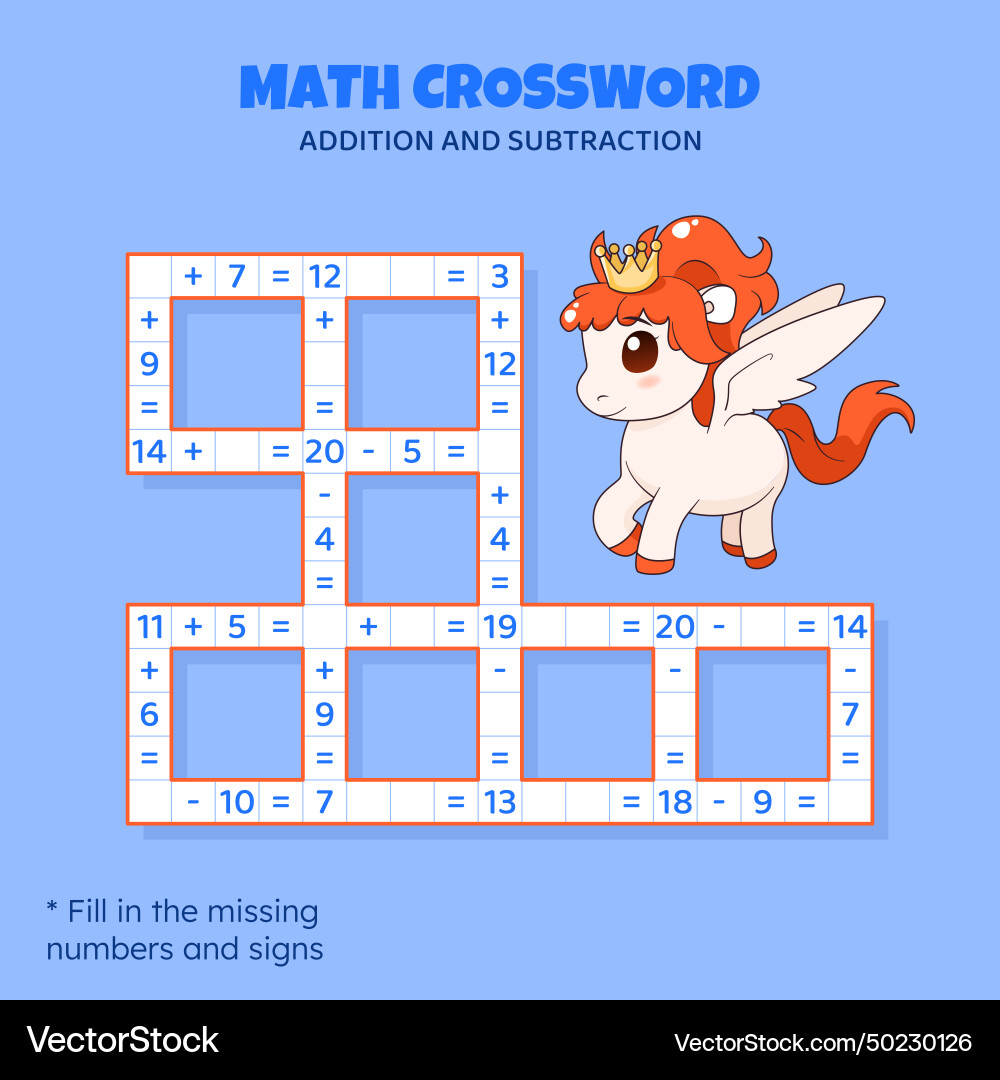 Math crossword puzzle addition and subtraction Vector Image