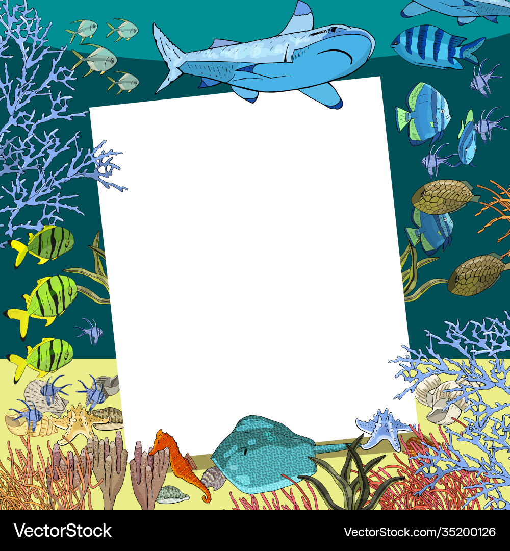 Underwater banner with exotic fish ocean Vector Image