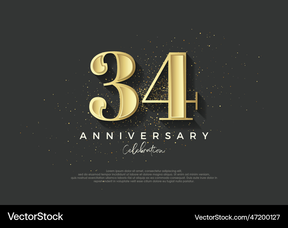 34th anniversary golden premium design Royalty Free Vector
