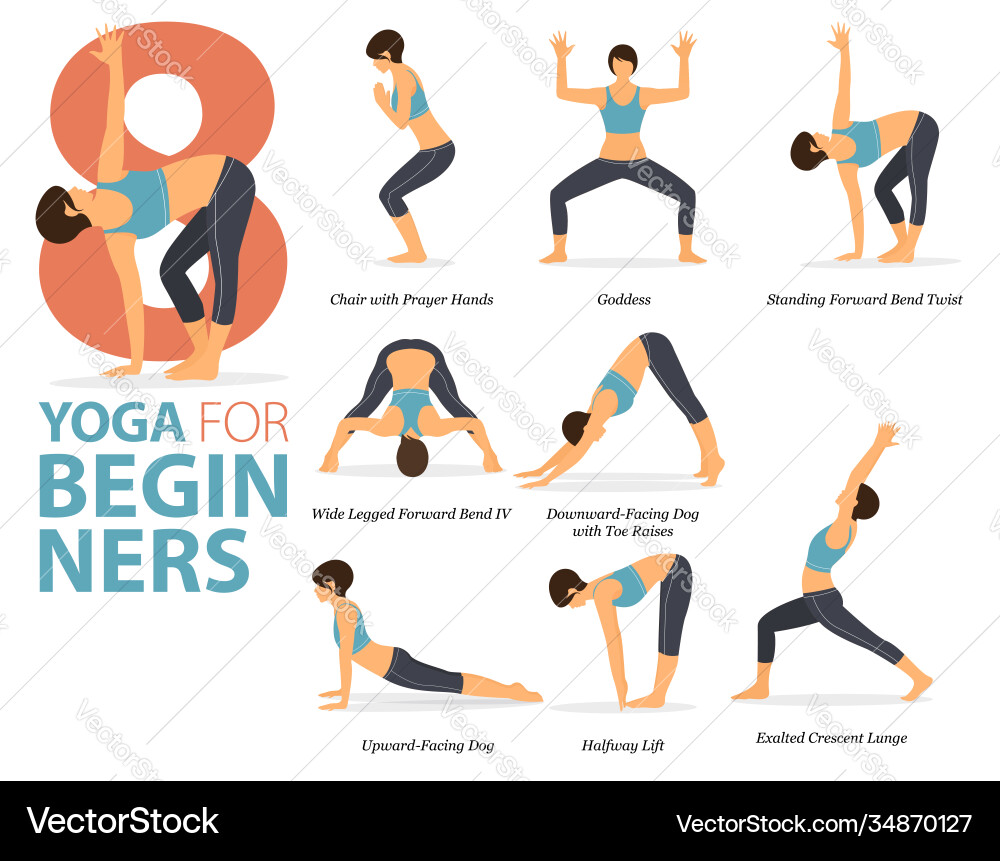 8 yoga poses for beginners infographic Royalty Free Vector