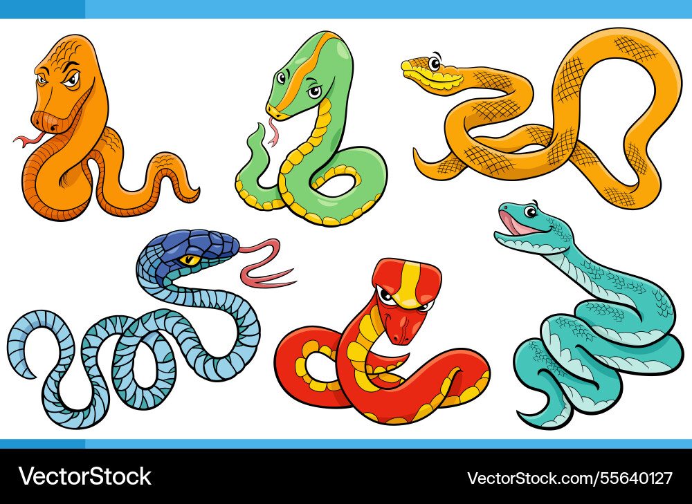 Cartoon funny snakes comic animal characters set Vector Image
