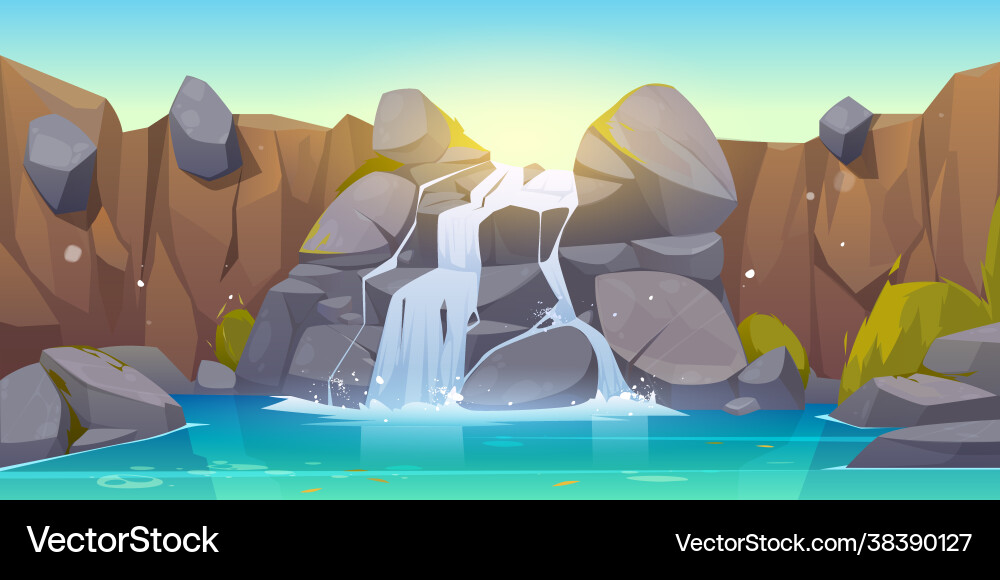 Cartoon waterfall and rocks Royalty Free Vector Image