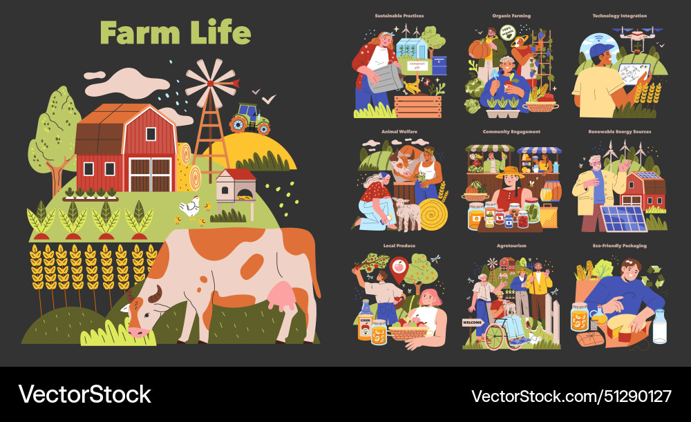 Farm life flat Royalty Free Vector Image - VectorStock