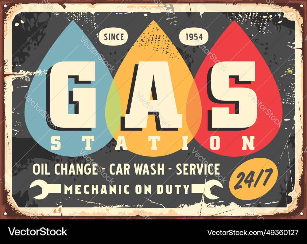Gas station old retro sign design Royalty Free Vector Image