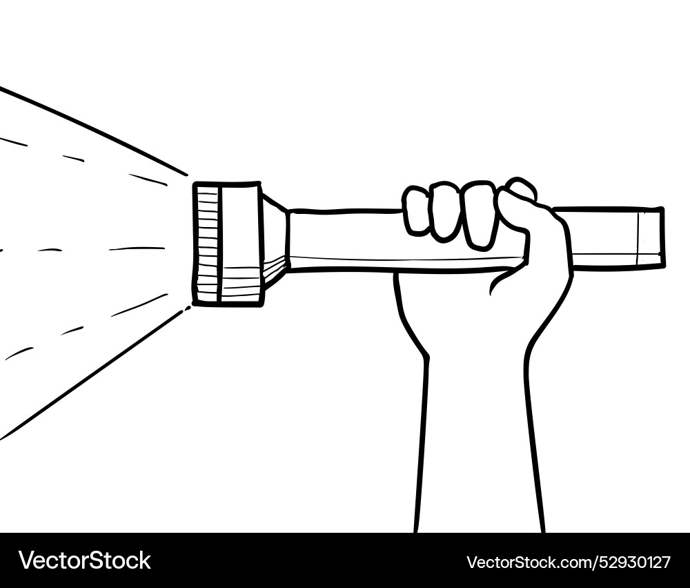 Hand holding flashlight torch side view drawing Vector Image