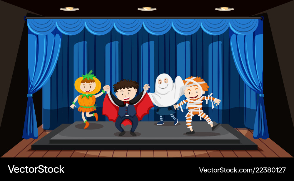 Kids doing role play on stage Royalty Free Vector Image